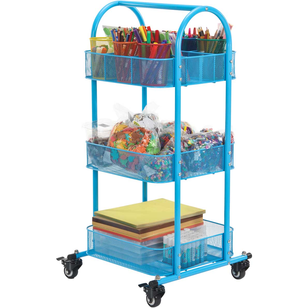 Mobile Supplies Cart With Large Mesh Cups