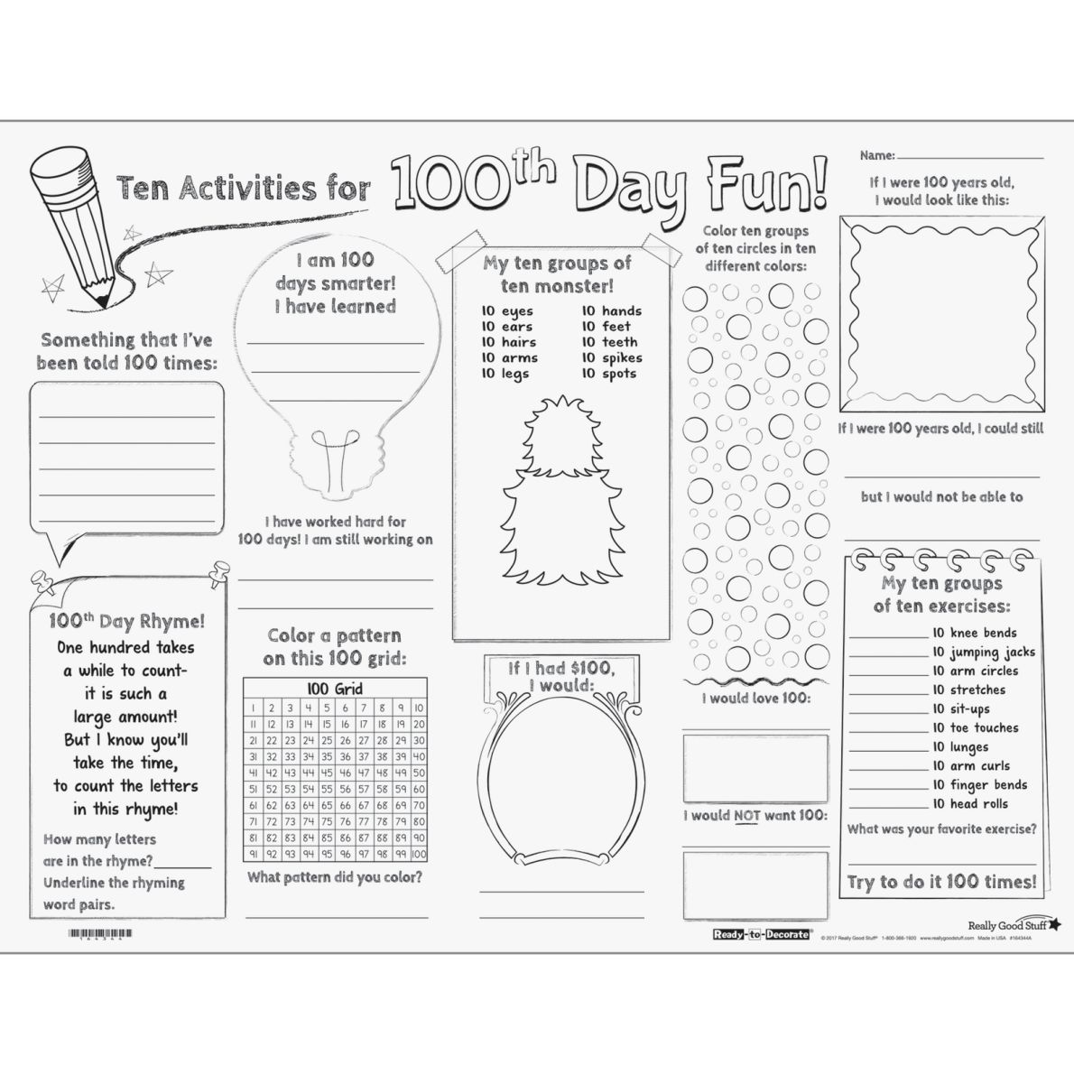 Ready-To-Decorate® Ten Activities For 100th Day Fun! Posters - 24 posters