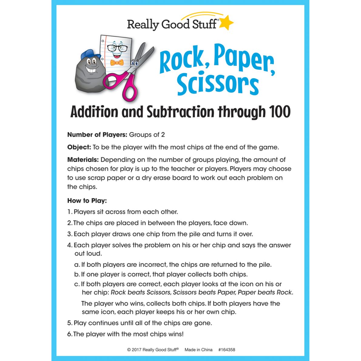 Really Good Stuff® Rock, Paper, Scissors Math Game - Addition And ...
