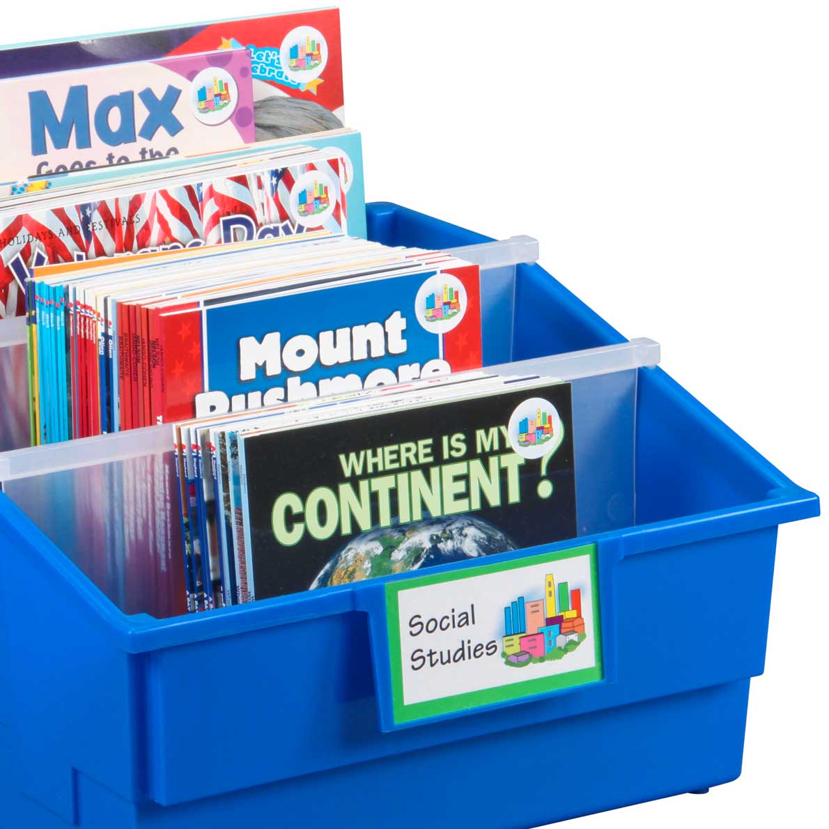 4-Pack Single-Color Picture Book Classroom Library Bins™ With Dividers