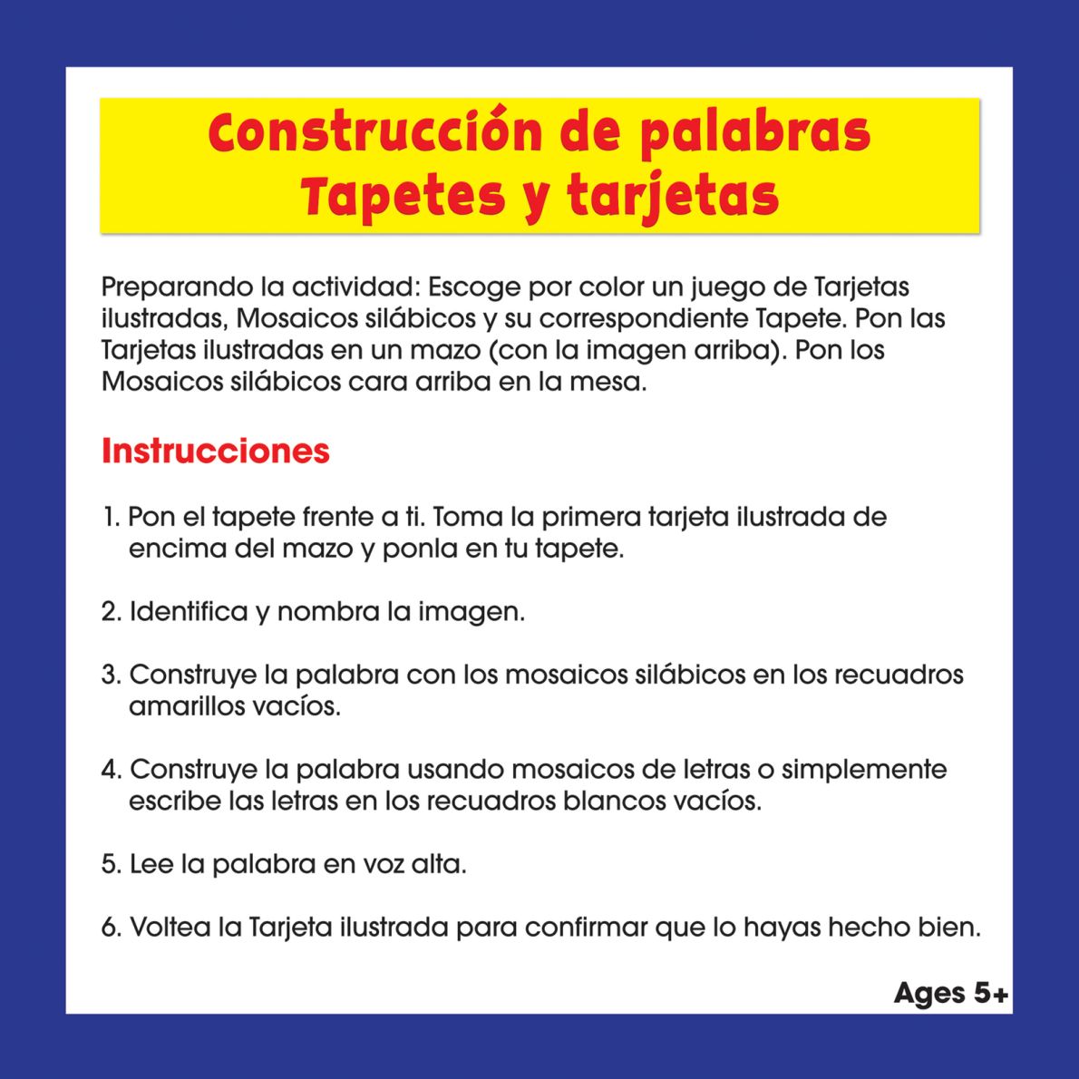 Construcción de palabras Tapetes y tarjetas (Spanish Word Building Mats ...