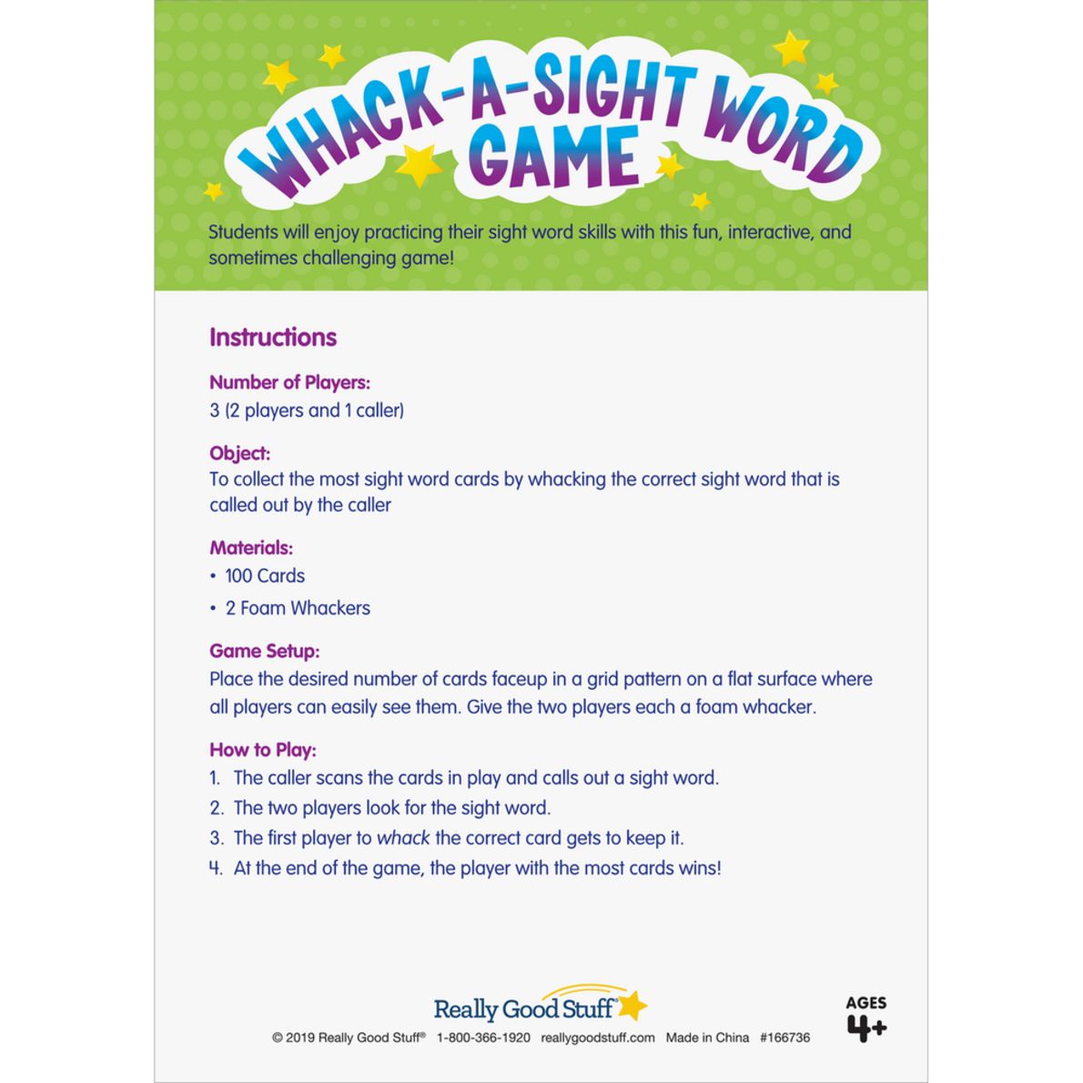 Really Good Stuff® Whack-A-Sight-Word Game - Visual, Tactile and ...
