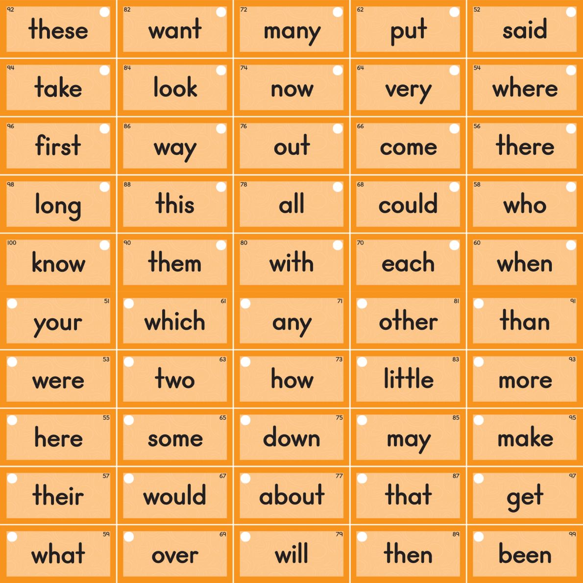 Sight Word Mini Flash Cards - 6 sets of 50 cards