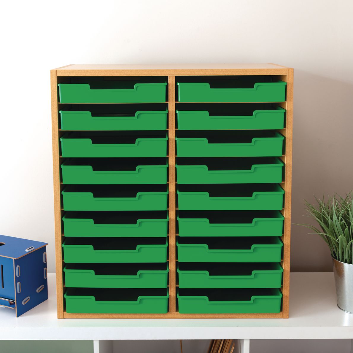 Oak 18-Slot Mail Center With Trays - Single Colors