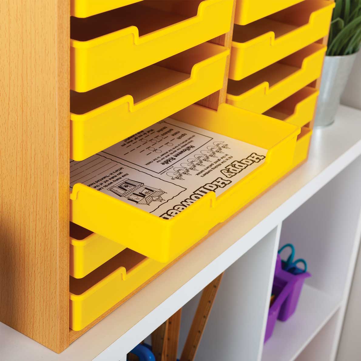 Oak 18-Slot Mail Center With Trays - Single Colors