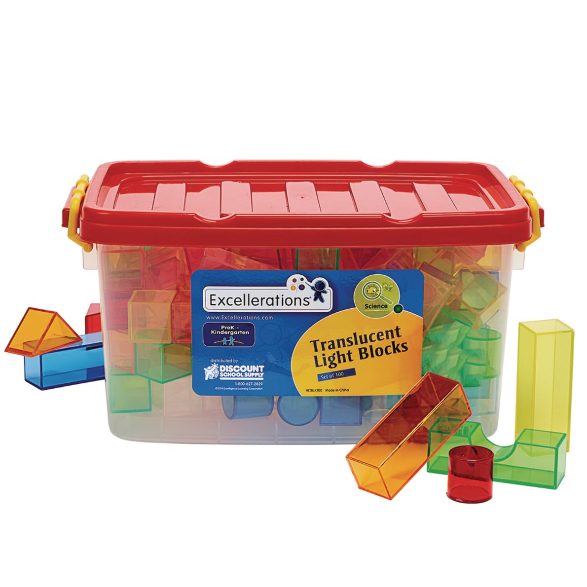 Excellerations® STEM Translucent Light Blocks - Set of 100 in a Bin