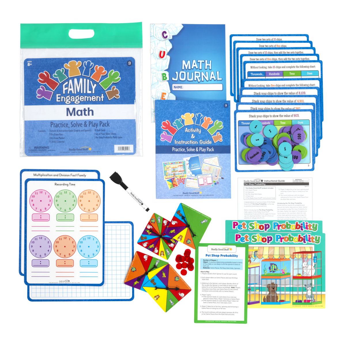 Family Engagement Math – Practice, Solve and Play Pack - Third Grade