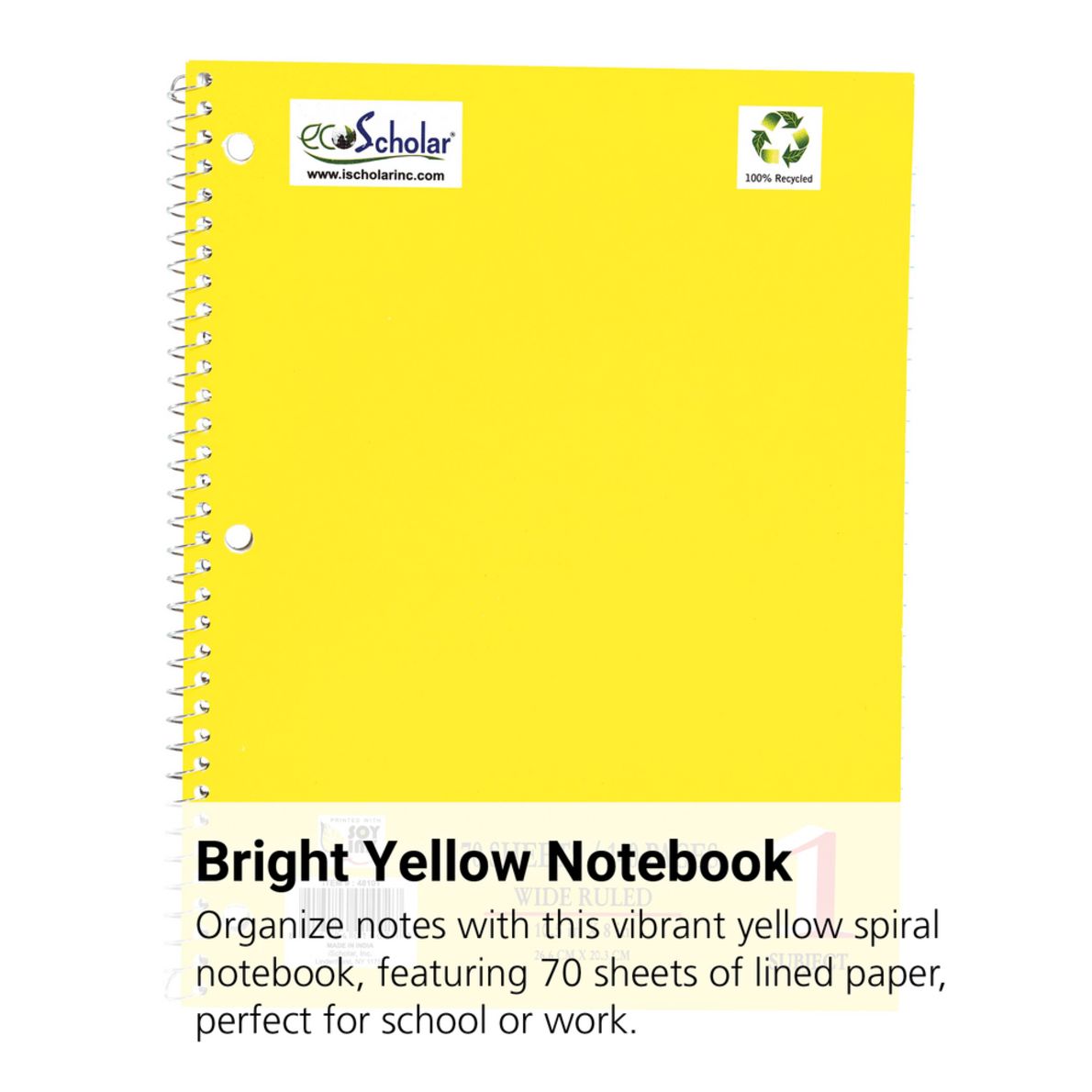 Spiral Notebook, 70 Sheets - Yellow