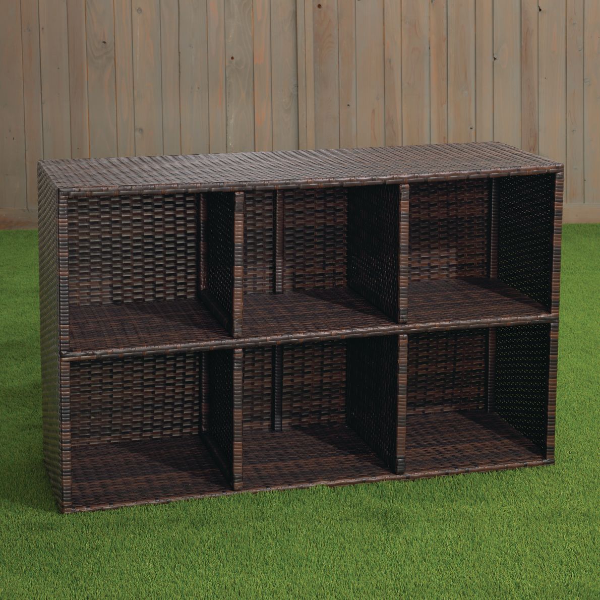 Excellerations® Indoor-Outdoor Wicker-Look Storage Shelf with 6 Cubbies