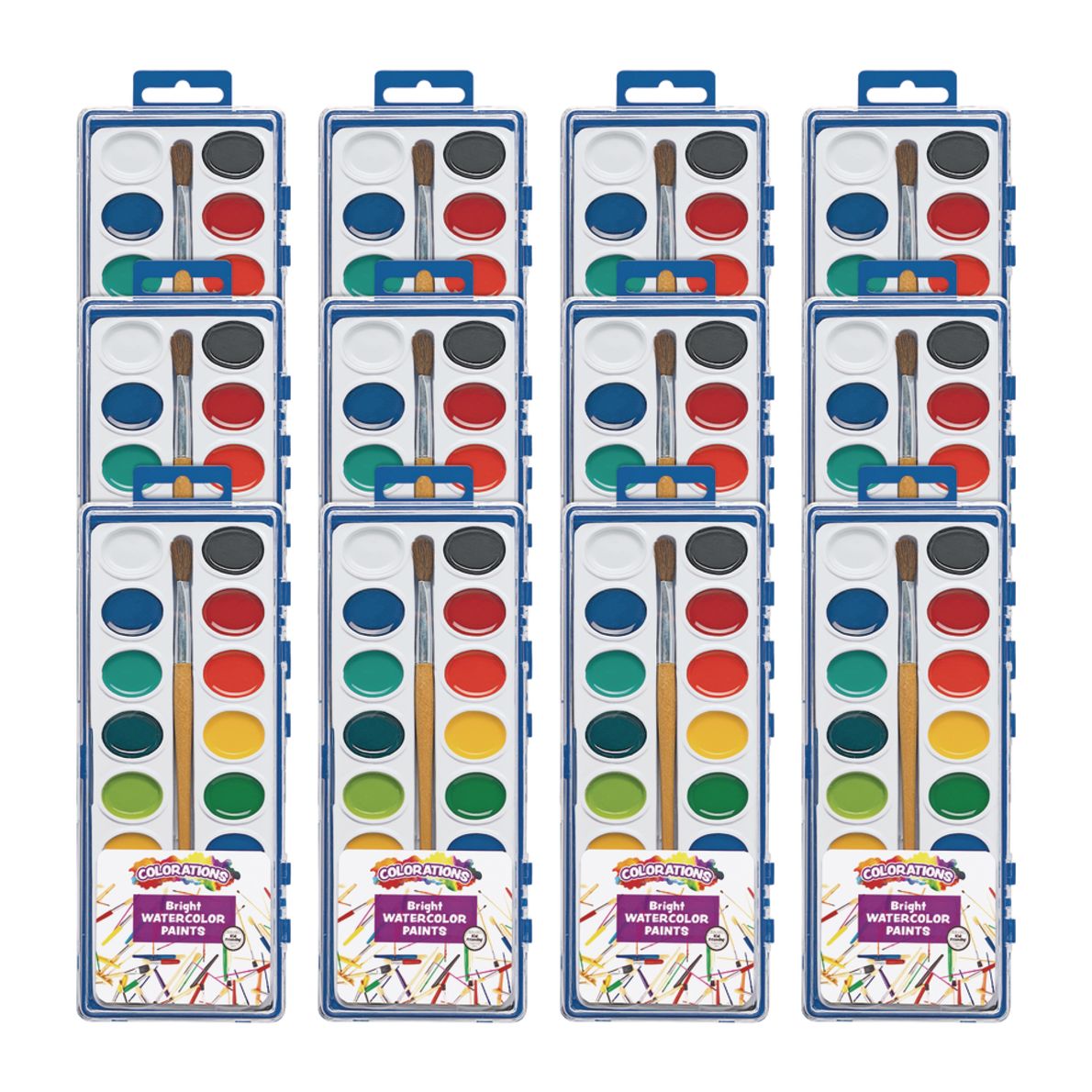 Colorations® Washable Watercolor Paint Palettes, 16 Colors, 12 Sets