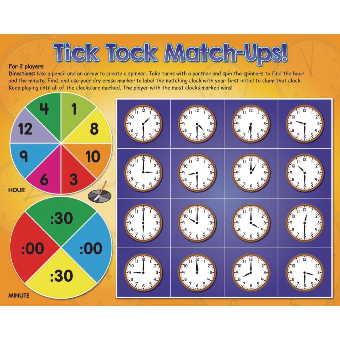 Tick Tock Time Match-Ups Dry-Erase Practice Mat - 1 Mat