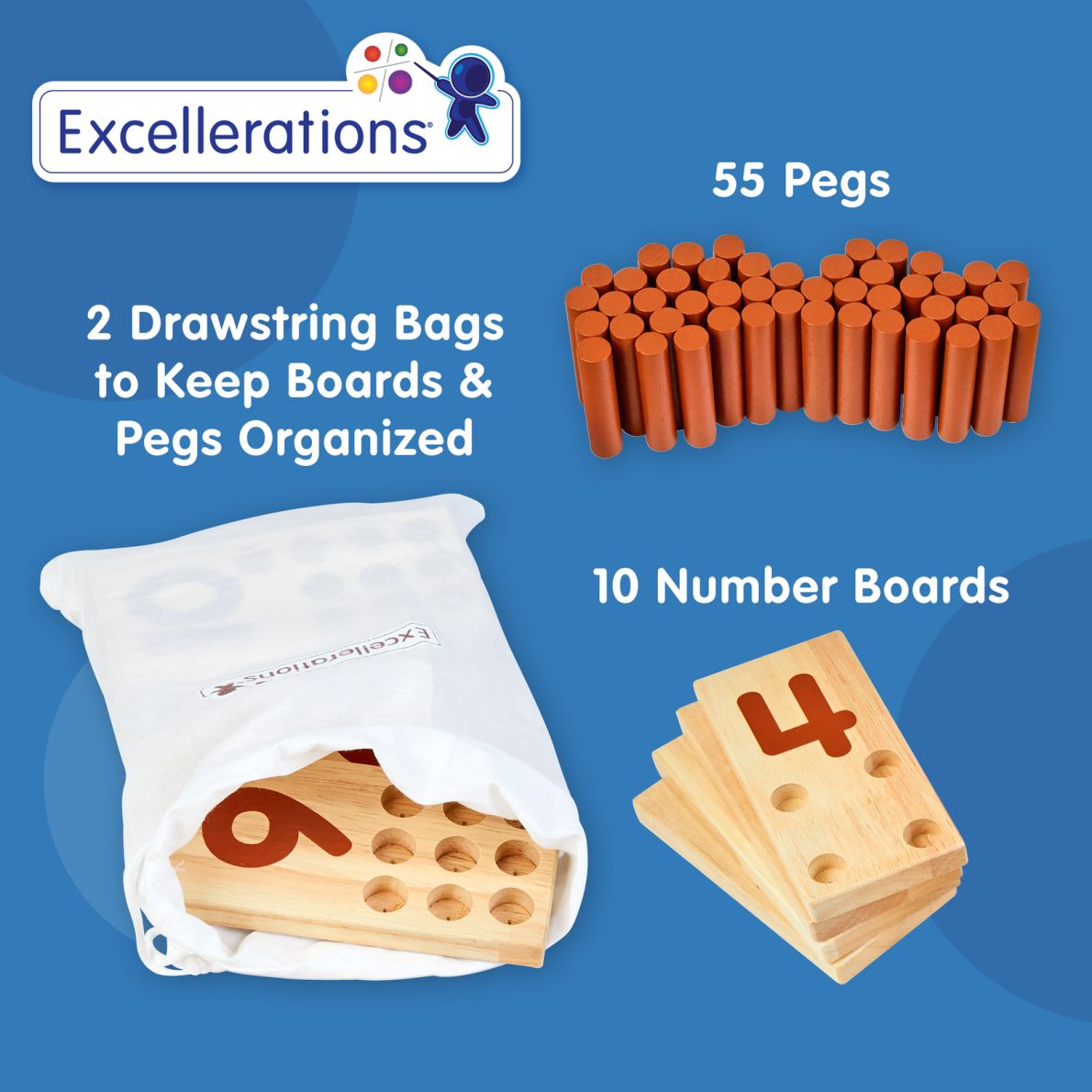 Excellerations® Peg Number Boards - Natural