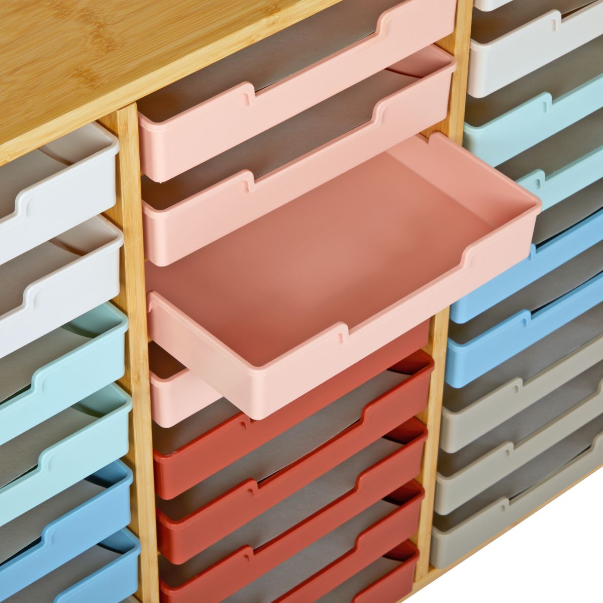 Really Good Stuff® Bamboo 27-Slot Mail Center With Boho Trays