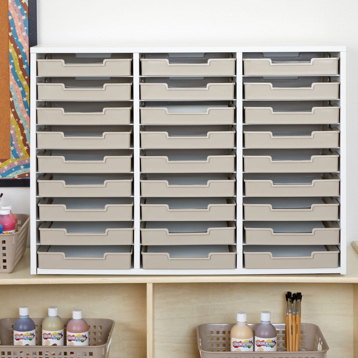 Really Good Stuff® White 27-Slot Mail Center With Tan Trays