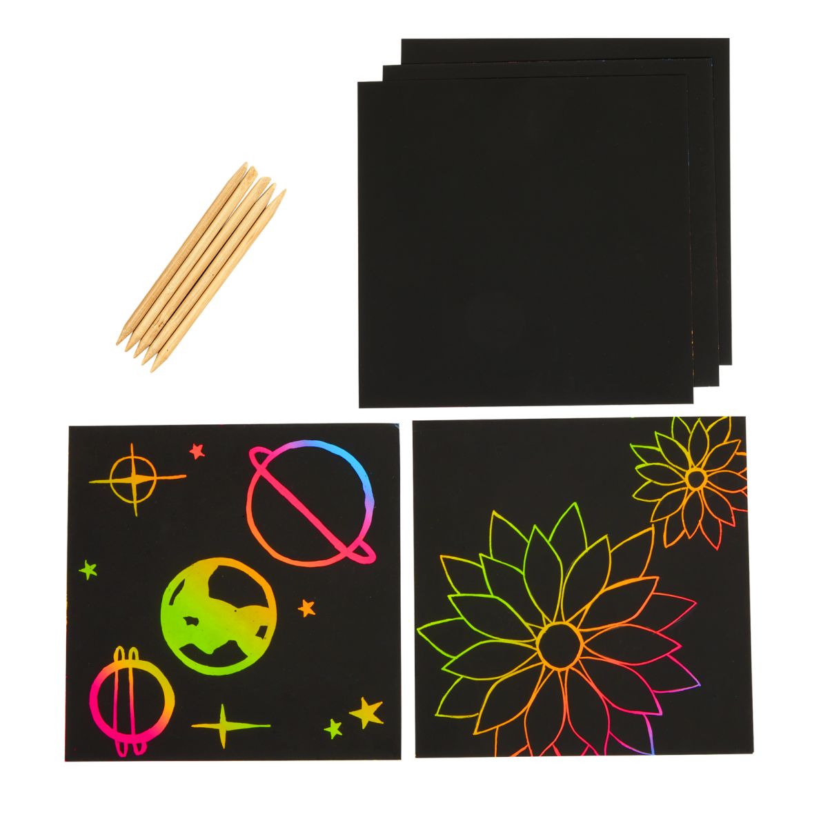 Colorations® Scratch Art Boards - 25 boards with 5 Sticks