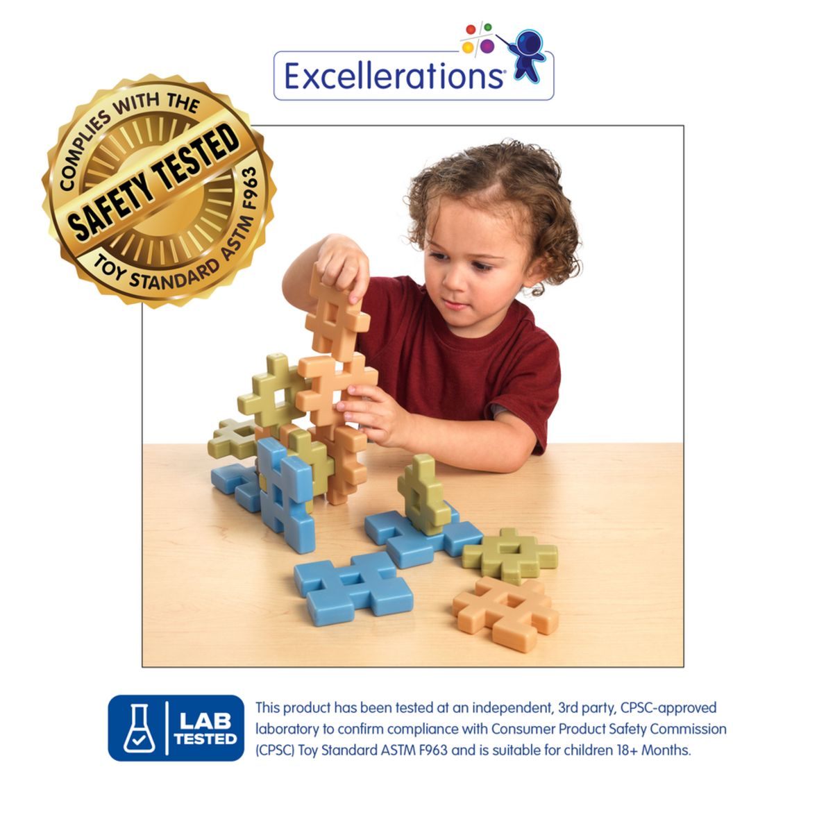Excellerations® Natural Tones Waffle Blocks - 18 Pieces