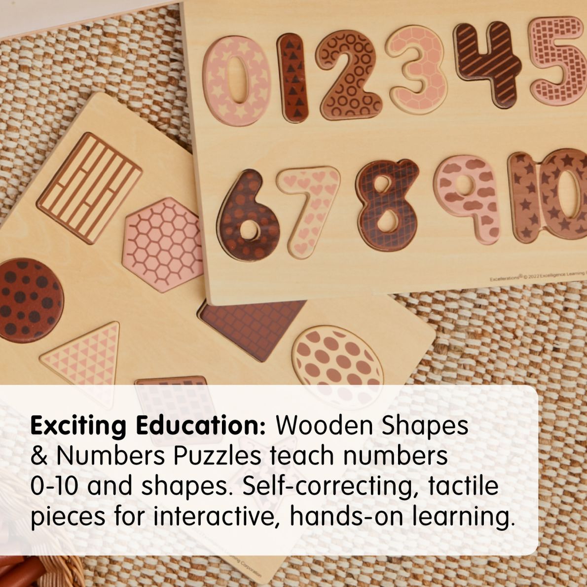 Excellerations® WoodWonders™ Shapes and Numbers Puzzles Natural - Set of 2