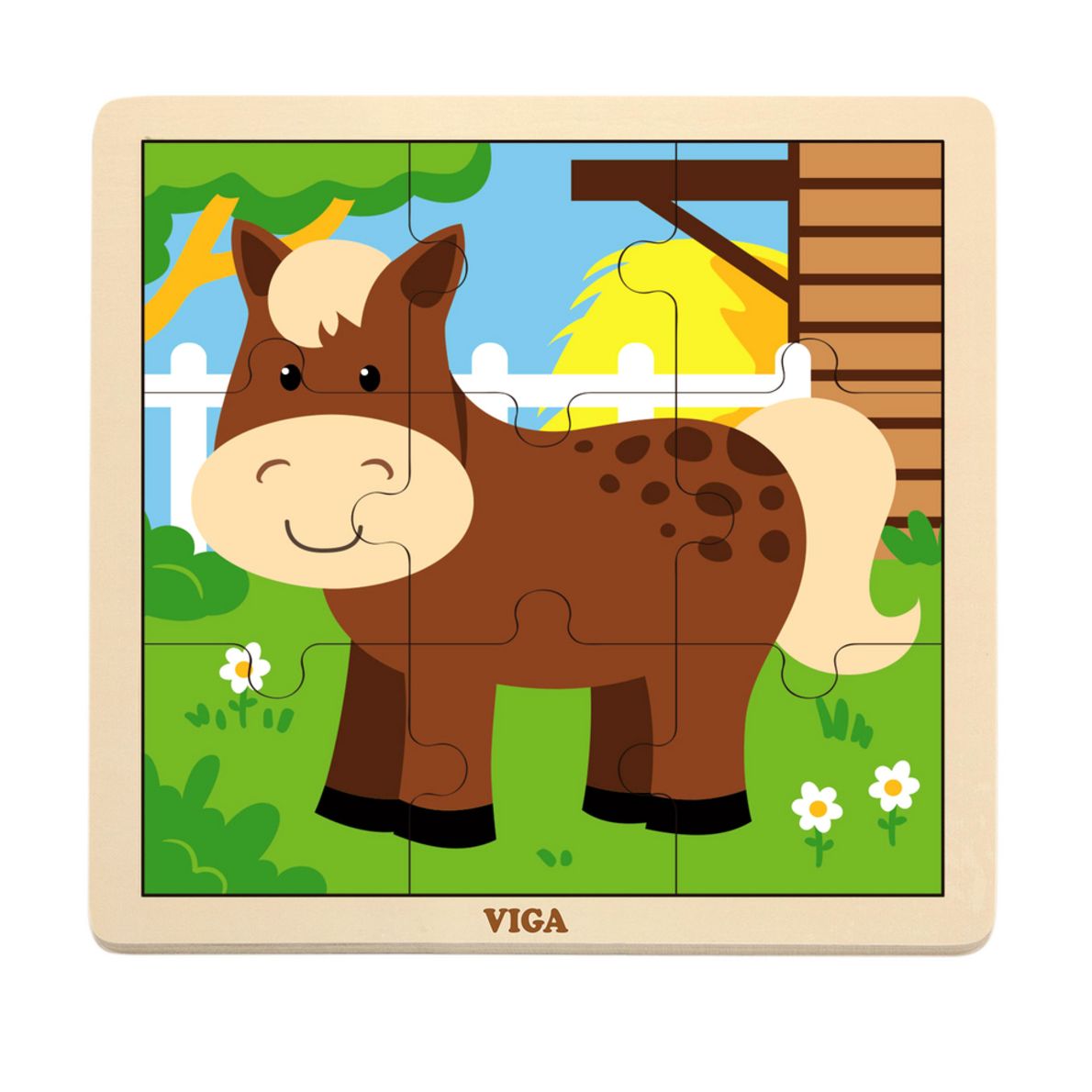 9-Piece Wooden Puzzle - Set of 12 with Storage Shelf