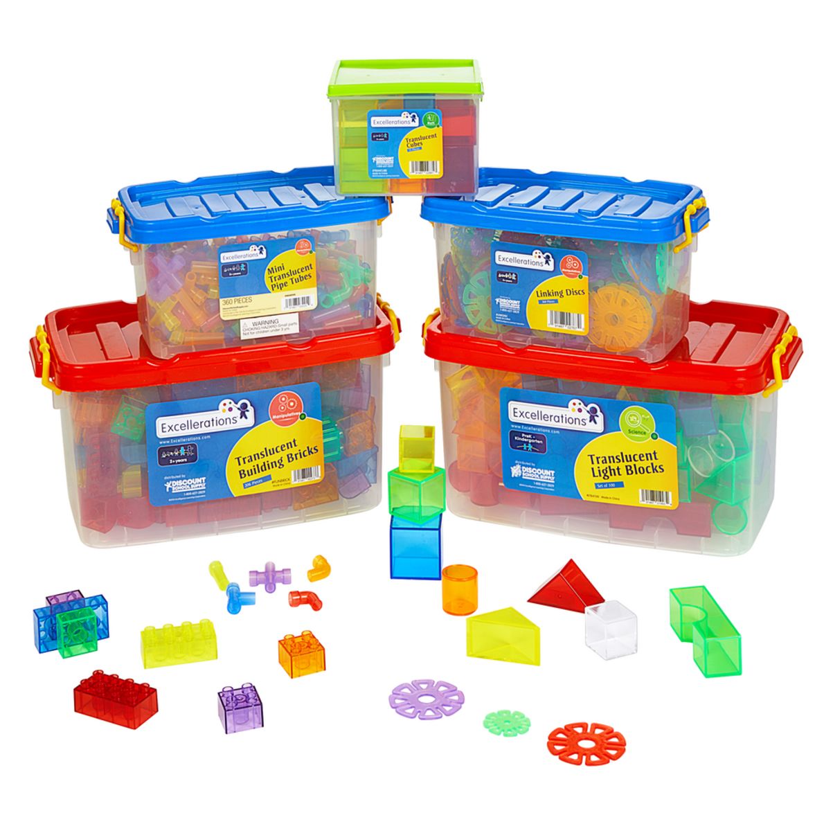 Excellerations® Rainbow See-Through Blocks and Manipulatives - Kit of 5