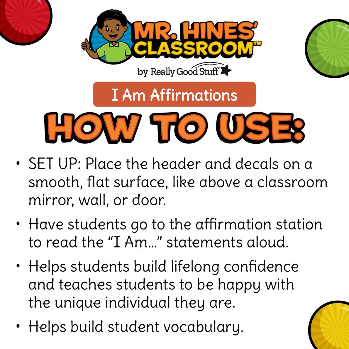 Really Good Stuff® EZ Stick™ "I Am" Affirmations Mirror Decals