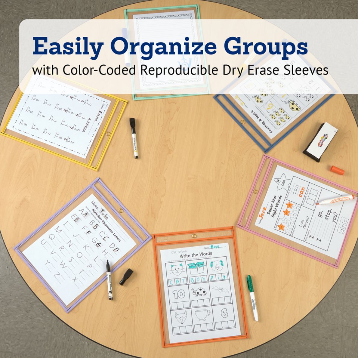 Really Good Stuff® Re-Markable™ Dry Erase Sleeves – Bold Vibes - 6 Colors