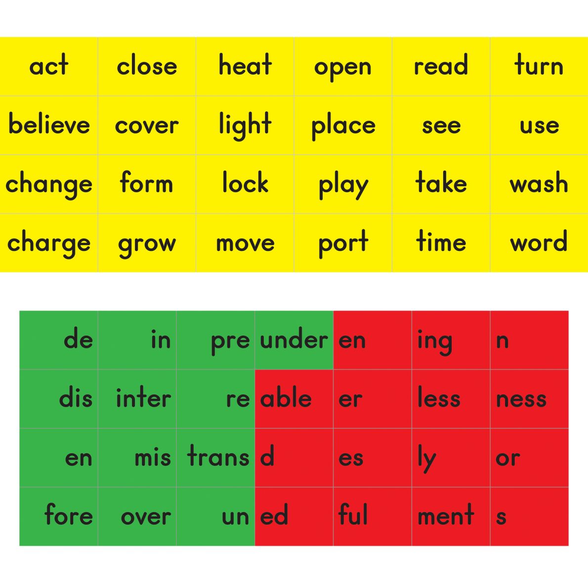 Magnetic Prefix, Base Word, and Suffix Tile Kit