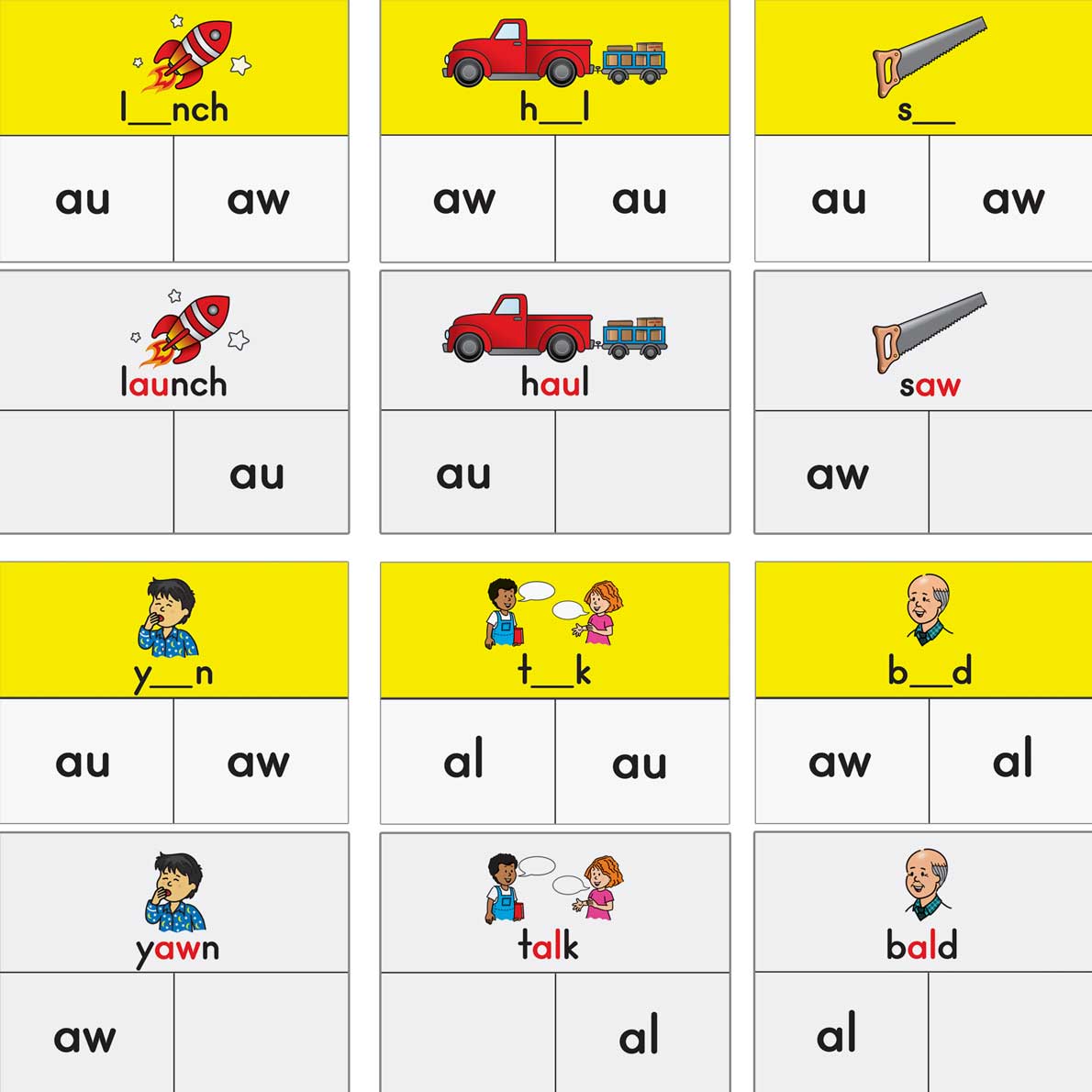 Diphthong And Tricky Vowel Cards And Clips - 45 cards, 6 clips