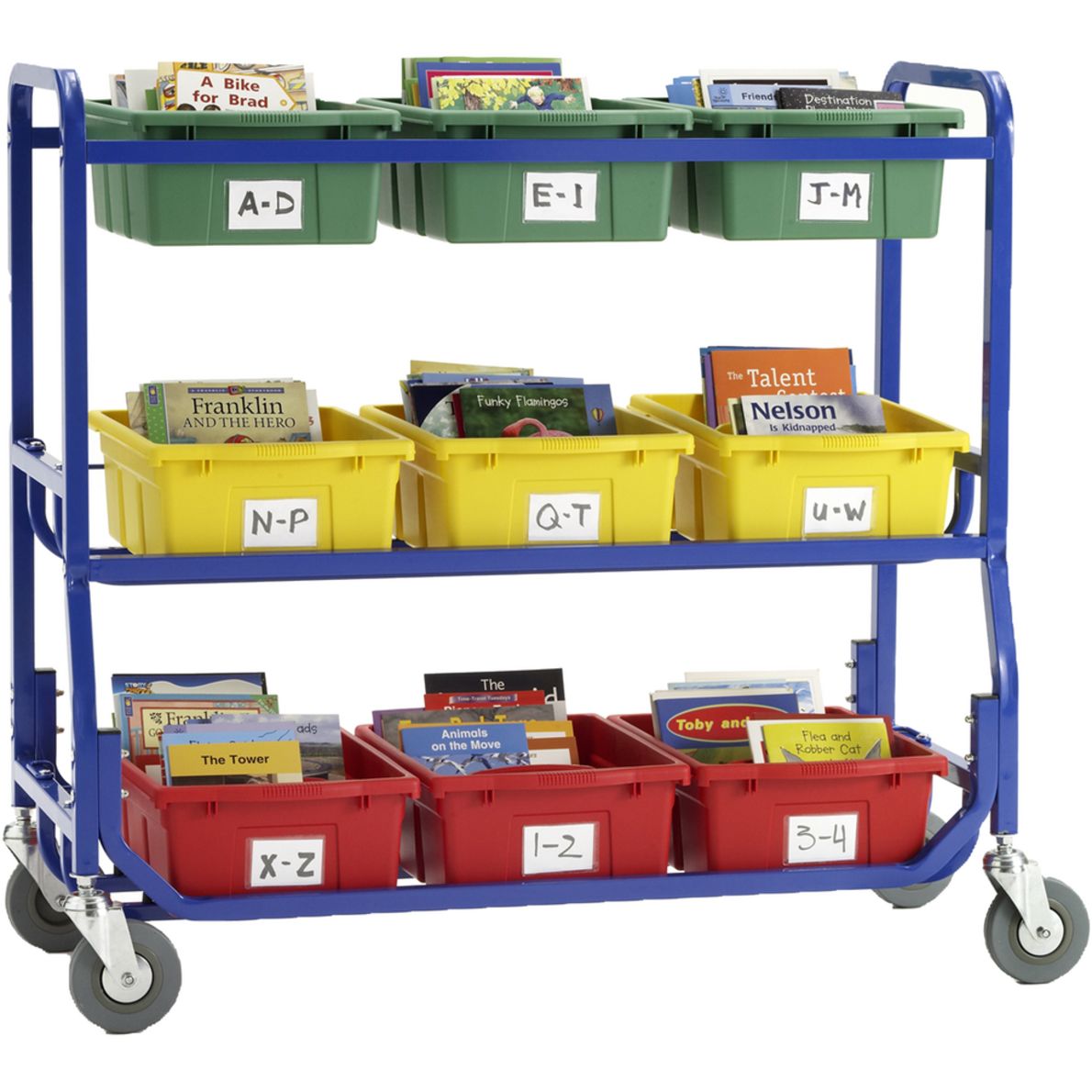 Library On Wheels Cart With 9 Royal Tubs - 1 cart, 9 tubs