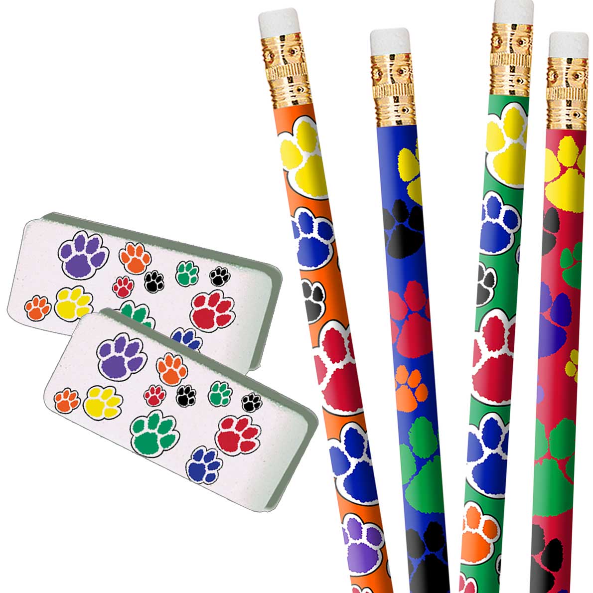 Paw Print Pencils And Erasers