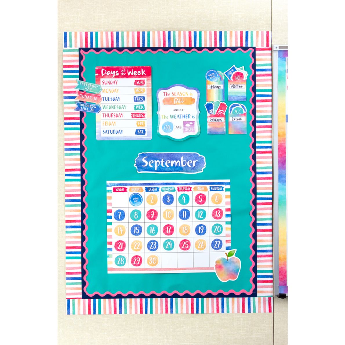 Watercolor Calendar Bulletin Board Set - 87 pcs