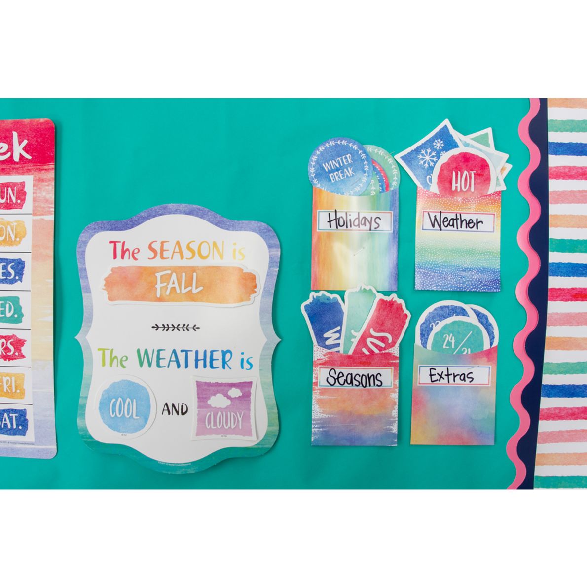 Watercolor Calendar Bulletin Board Set - 87 pcs