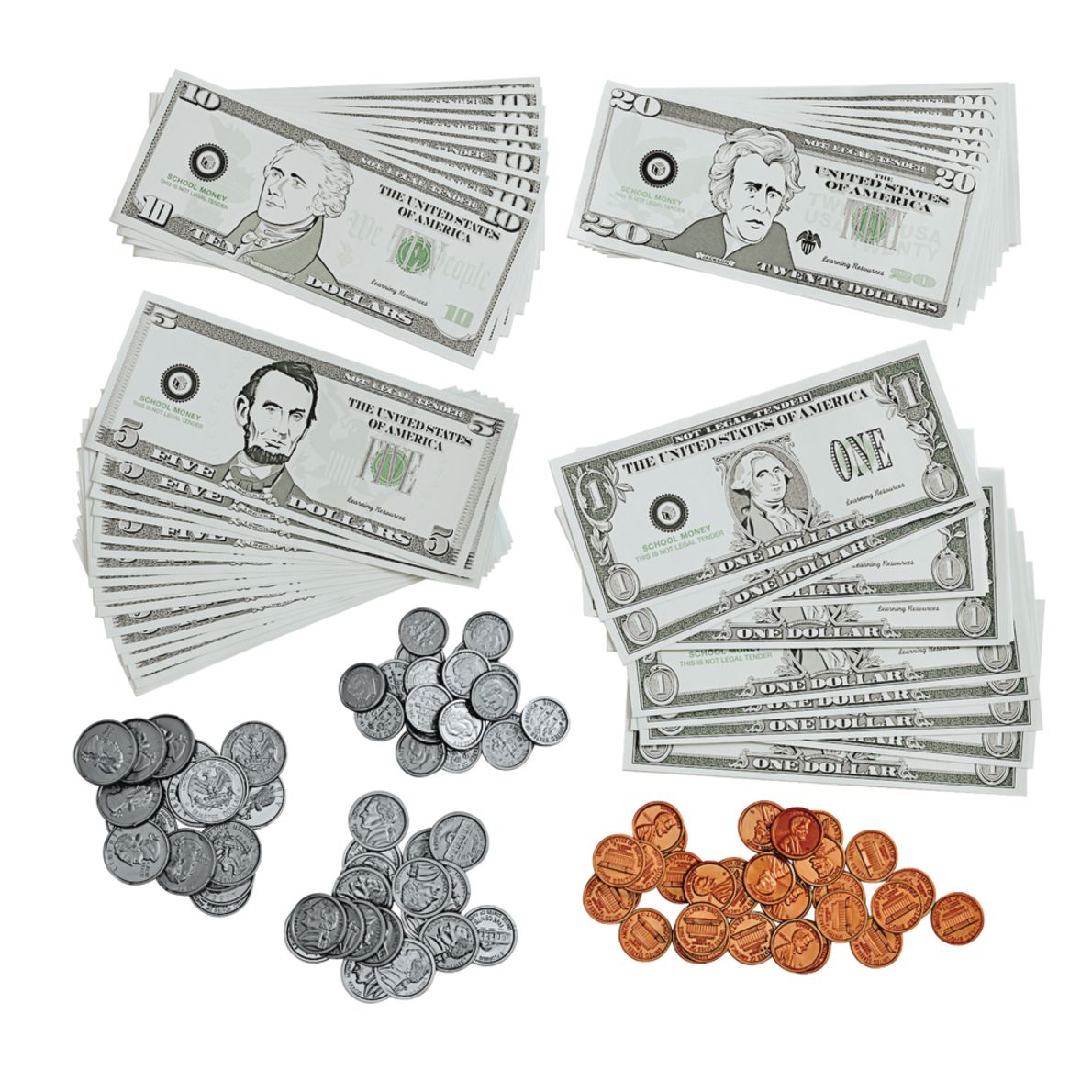Pretend and Play money and coins - 150 Pcs.