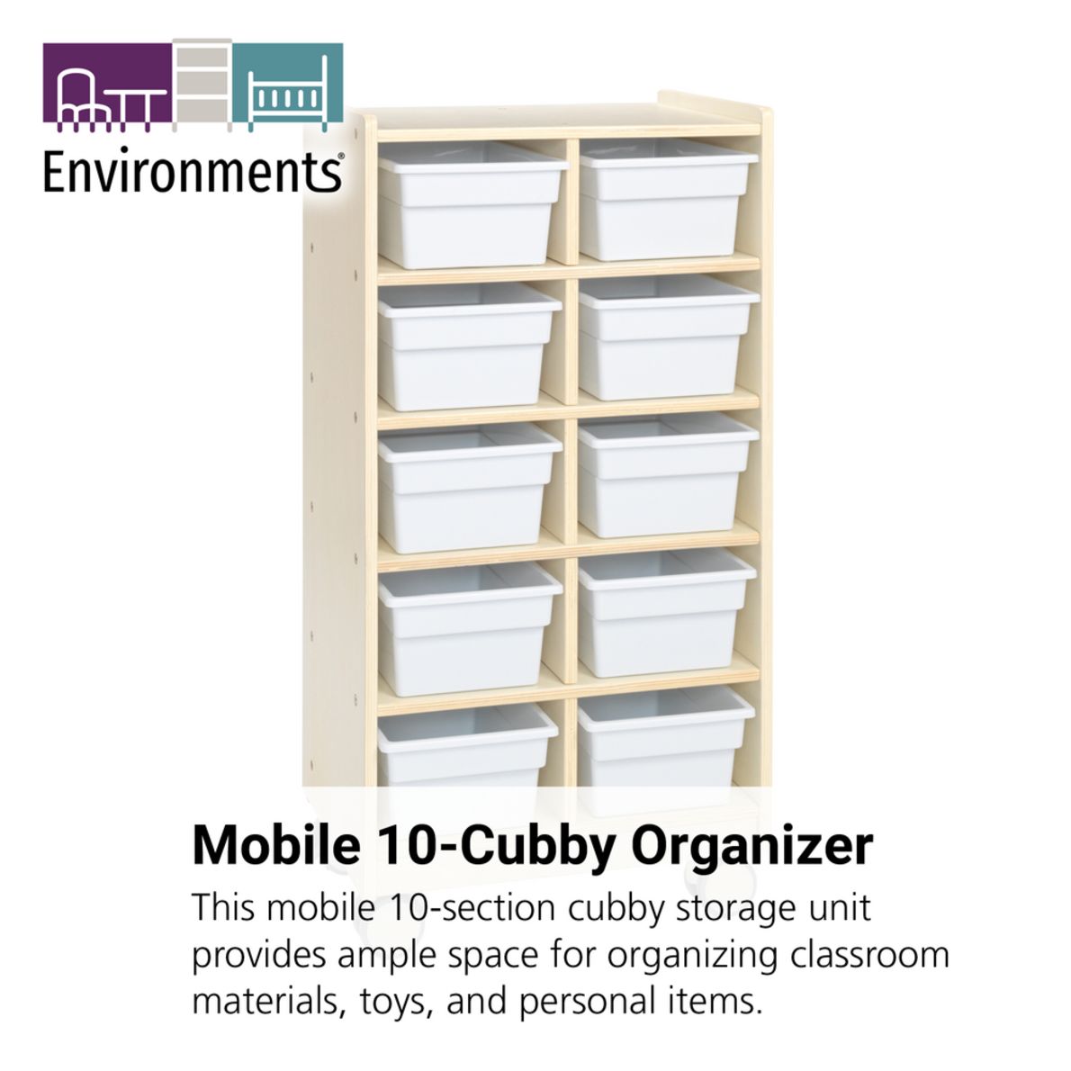 Environments® Mobile 10-Section Cubby Storage - Ready to Assemble