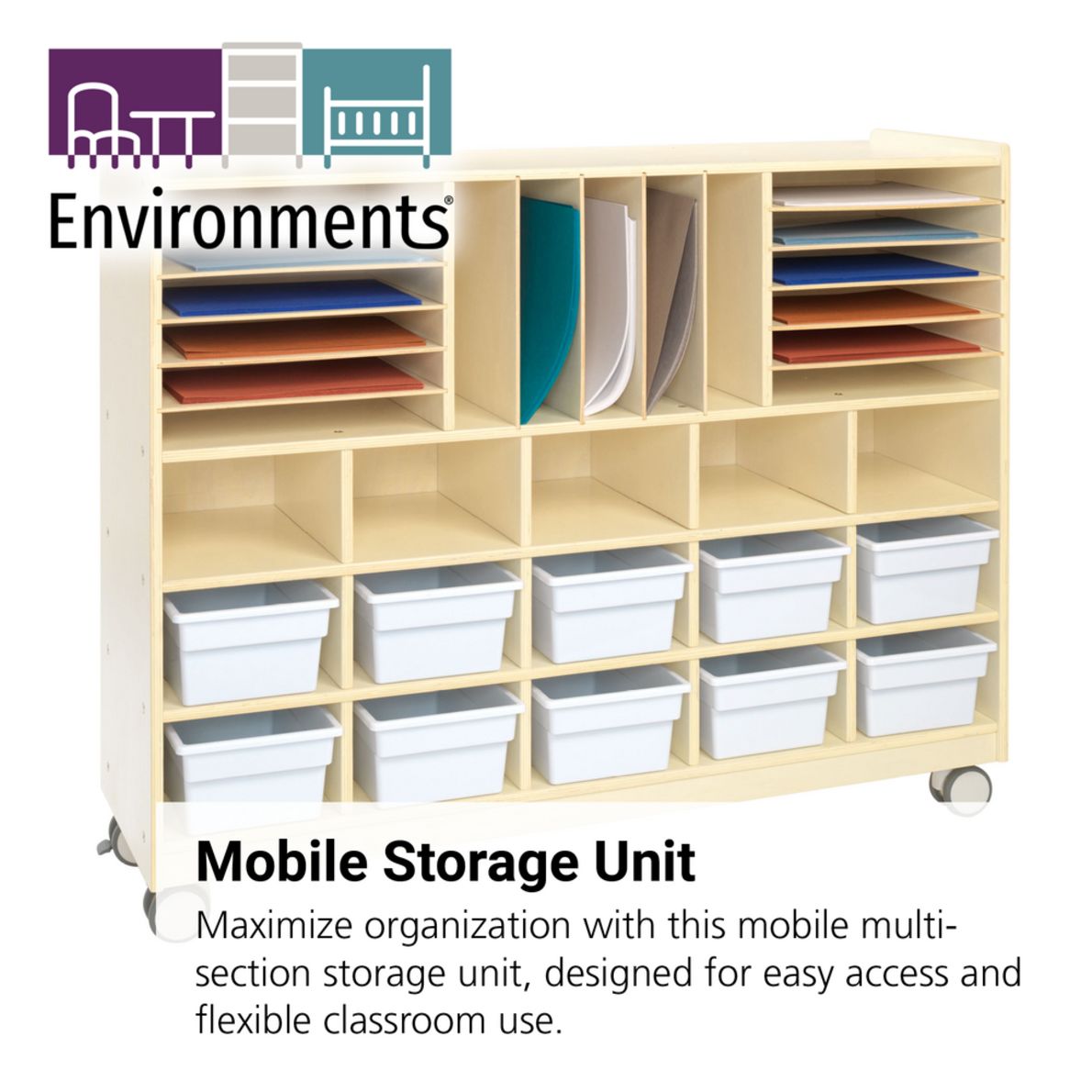 Environments® Mobile Multi Section Storage Unit - Assembled