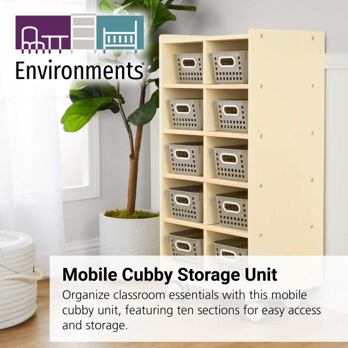 Environments® Mobile 10-Section Cubby Storage - Assembled