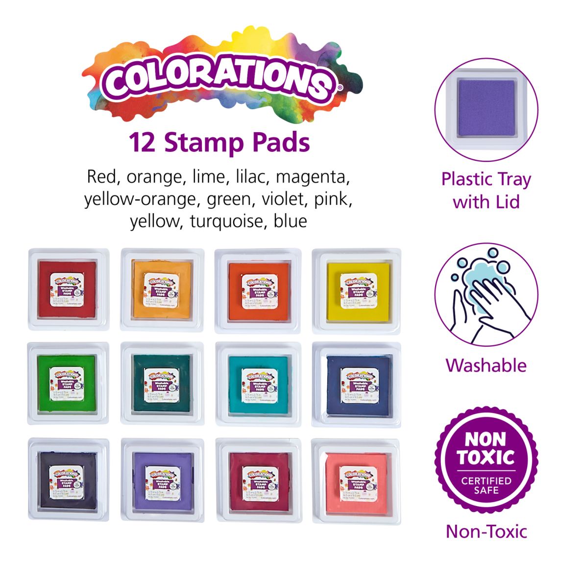 Colorations® Stamper-Perfect Washable Stamp Pads - Set Of 12